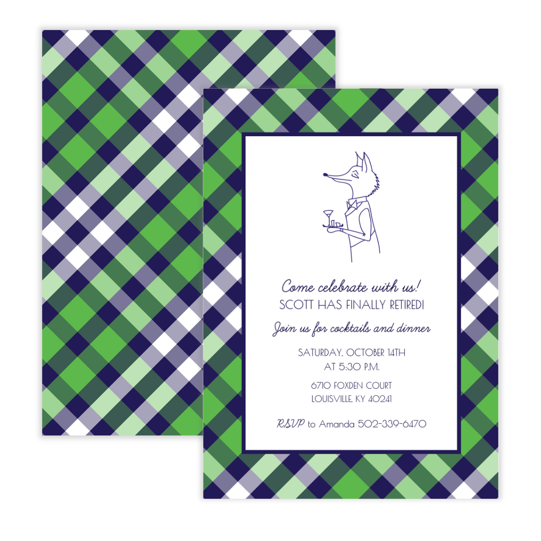 Cocktail Fox + Plaid Party Invitation – Lulu Papers