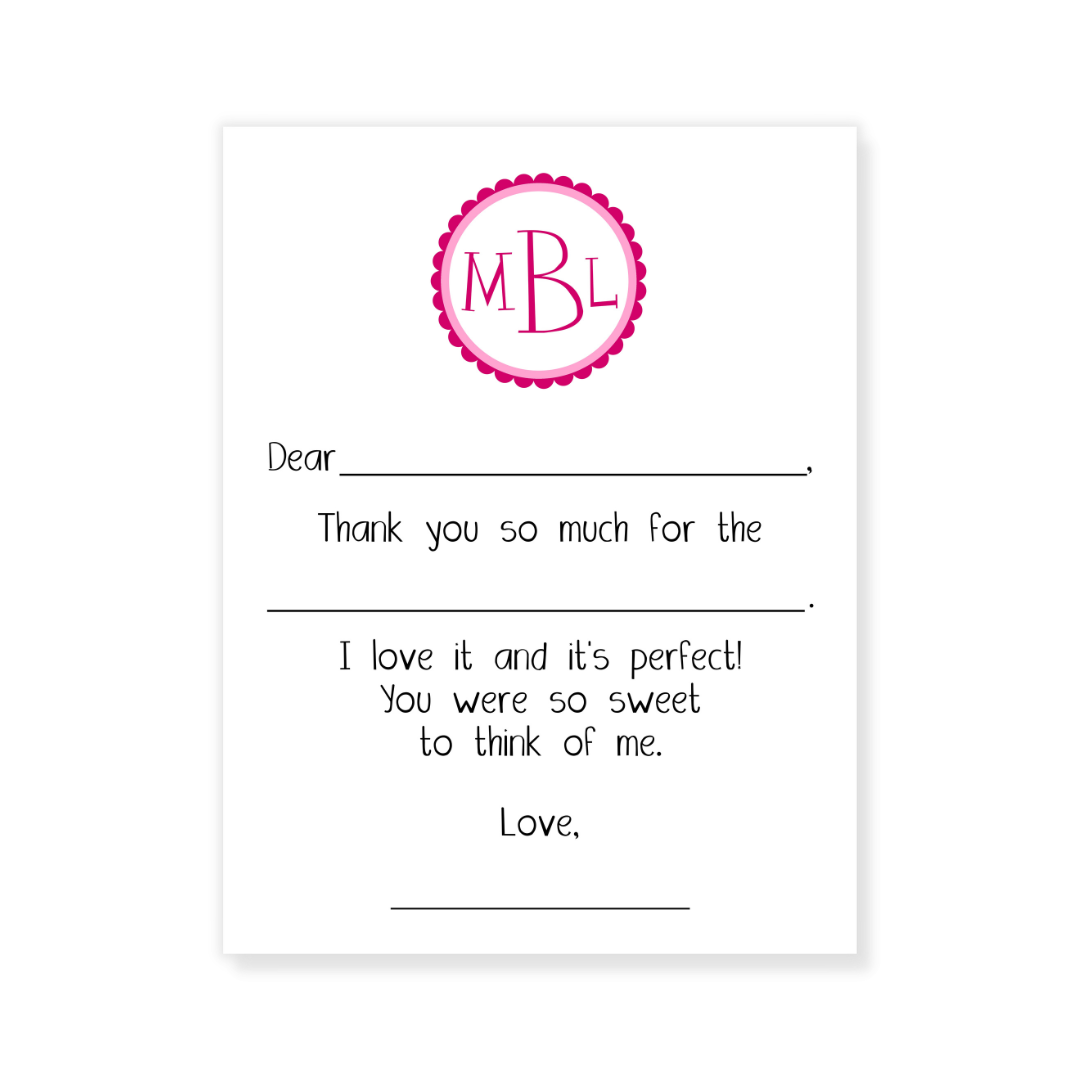 Circle Scalloped Monogram Fill-in Thank You Note Cards – Lulu Papers